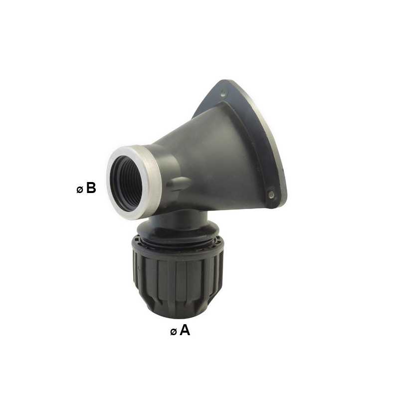 Female 90-degree bent compression adapter with wall applique
