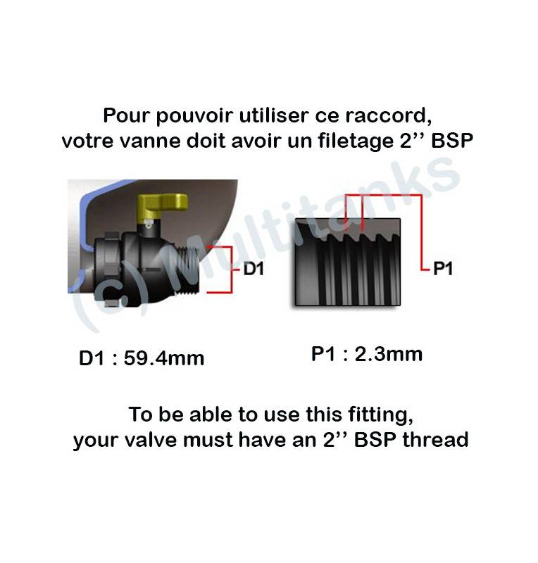 Raccord femelle 2'' BSP - male 1'' BSP