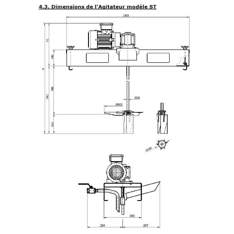 Stirrer / mixer for tank 1000 liters IBC