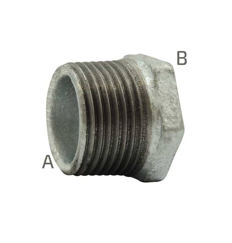 Simple male/female reduction in galvanized maleable cast iron