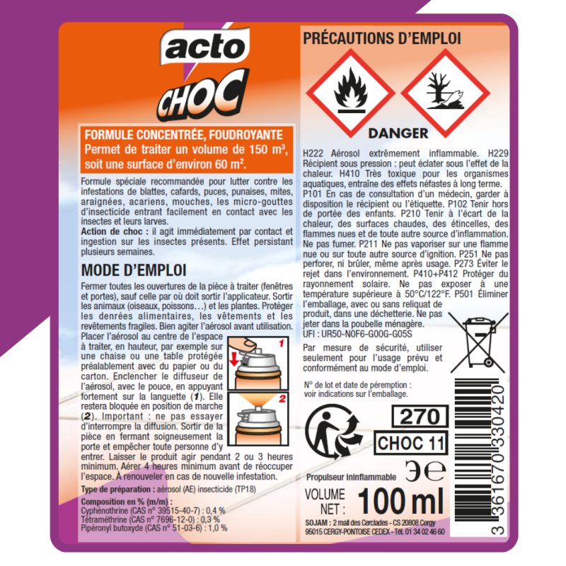 ACTO CHOC: Insecticide Foudroyant, Élimine Tous les Insectes, Fabriqué ...