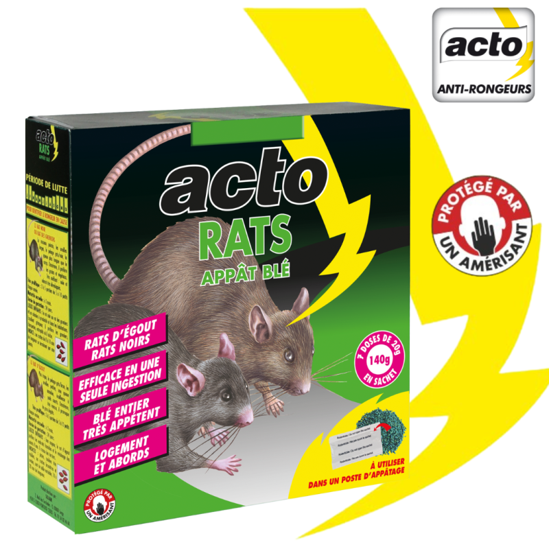 ACTO RATS Appât blé - Solution efficace contre rats noirs et rats d’égout.