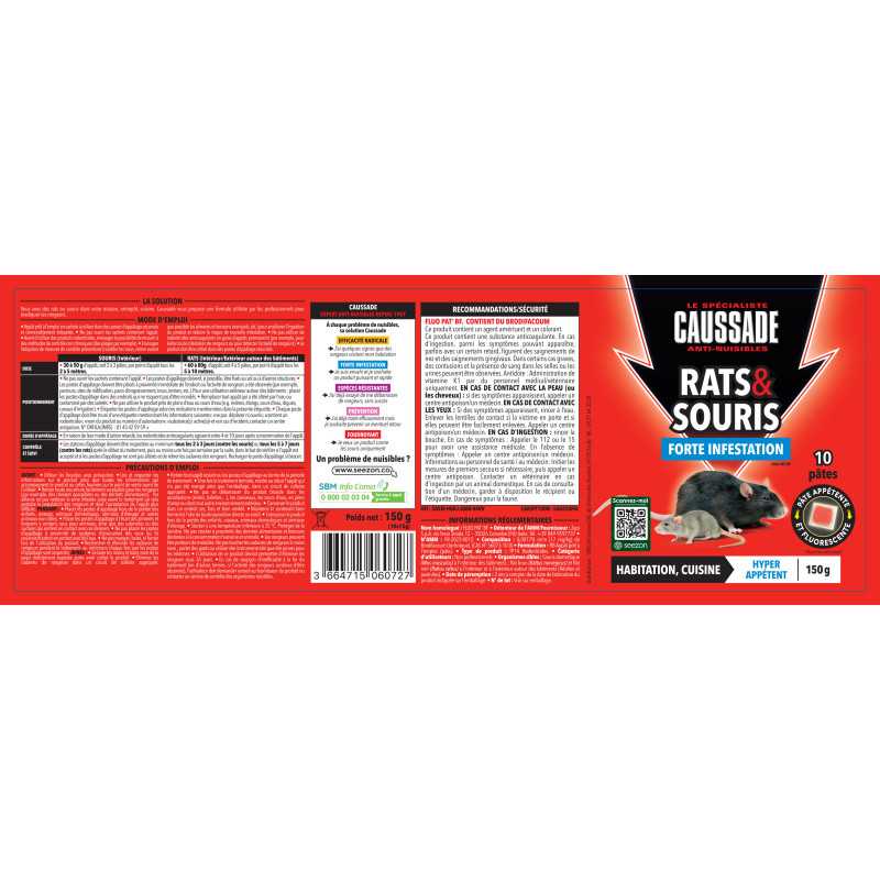 Raticide Rats - Mice - Pat'Appât strong infestation 150gs , box of 15 x 10grs